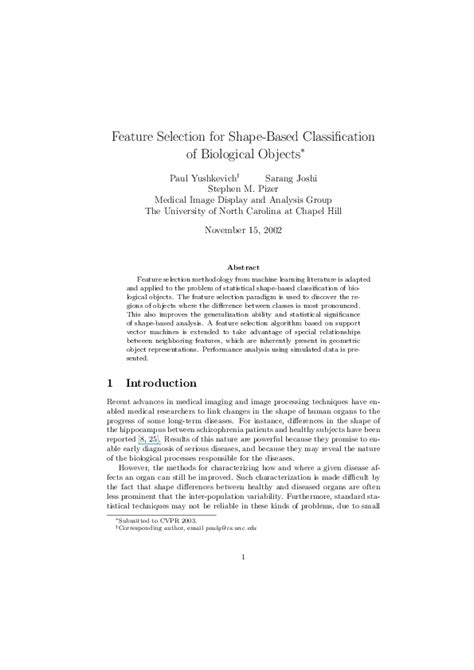Pdf Feature Selection For Shape Based Classification Of Biological
