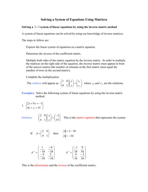 Solving Equations Inverse Matrices