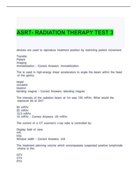 Asrt Radiation Therapy Test 3 Solved Asrt Stuvia Us