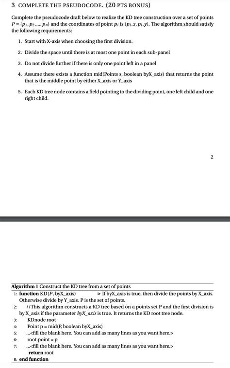 Solved COMPLETE THE PSEUDOCODE PTS BONUS Complete Chegg