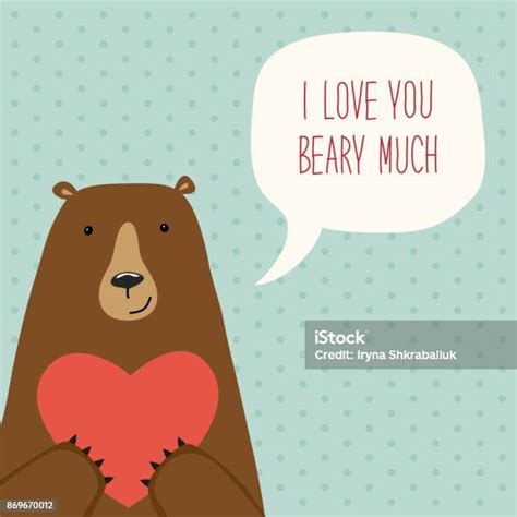 귀여운 복고 손을 그려 발렌타인 카드 마음 및 연설 거품과 더불어 재미 있는 곰 격언에 대한 스톡 벡터 아트 및 기타 이미지