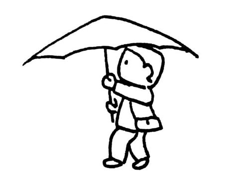 打雨伞的小女孩简笔画 小朋友打雨伞简笔画 随意云
