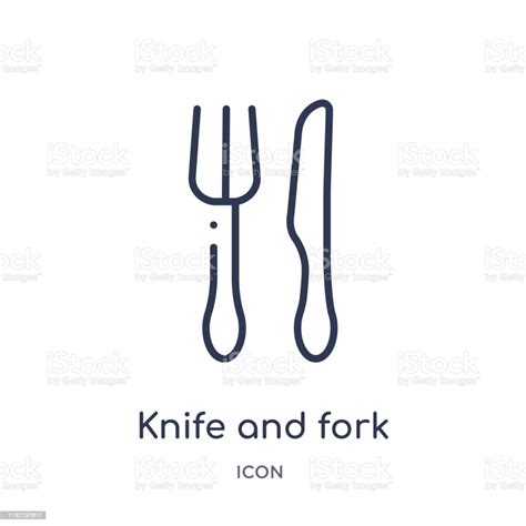 음식 개요 컬렉션에서 선형 나이프와 포크 아이콘입니다 얇은 선 나이프와 포크 아이콘 흰색 배경에 고립입니다 나이프와 포크 트 렌 디 한 일러스트 금속에 대한 스톡 벡터 아트