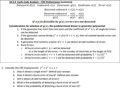 Solved 1034 Cyclic Code Analysis Crc Performance