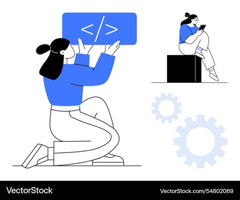 Female Programmers Collaborating And Coding Vector Image