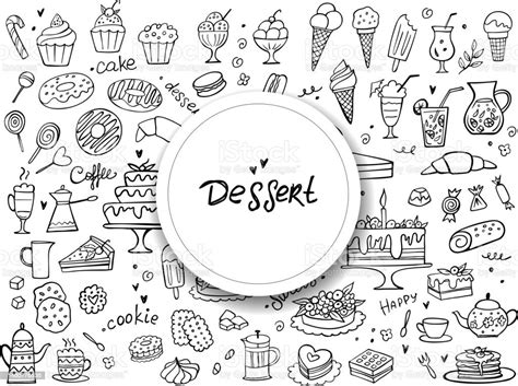 흰색에 낙서 과자 음식 세트 벡터 그림입니다 케이크 비스킷 베이킹 쿠키 패스트리 도넛 아이스크림 마카롱 커피 달콤한 음식에 대한 스톡 벡터 아트 및 기타 이미지 Istock