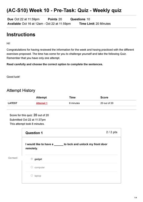 Week 10 Pre Task Quiz Weekly Quiz Ingles III AC S10 Week 10 Pre Task Quiz Weekly