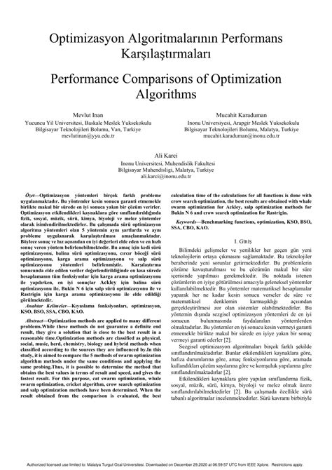 Pdf Performance Comparisons Of Optimization Algorithms