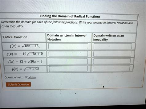 SOLVED Finding The Domain Of Radical Functions Determine The Domain For Each Of The Following