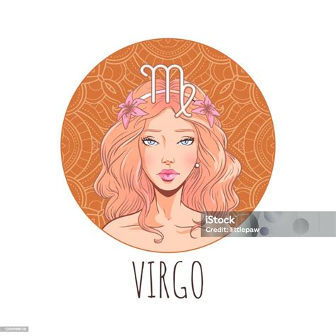 처녀 자리 조디악 기호 작품 아름다운 소녀 얼굴 별자리 기호 별 표기 벡터 일러스트 점성술 기호에 대한 스톡 벡터 아트 및 기타