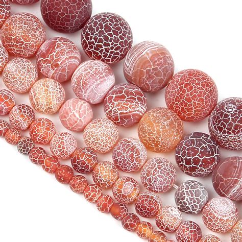 Badu Bg Мъниста от естествен камък Фрост Червено кафяв Напукани Мечта Огнен Дракон Вени Агатни