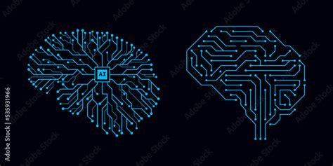 Brain In Style Of Printed Circuit Board Outline Illustration Futuristic Artificial Intelligence