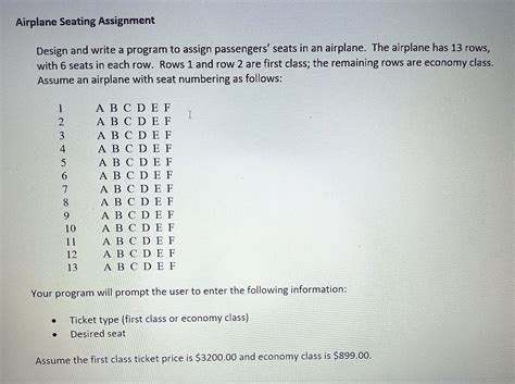 Solved Airplane Seating Assignment Design And Write A