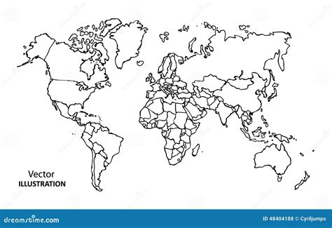 Hand Drawing World Map With Countries Stock Vector Illustration Of