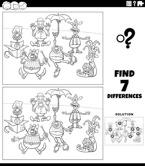 Differences Game With Cartoon Clowns Coloring Page 15482162 Vector Art