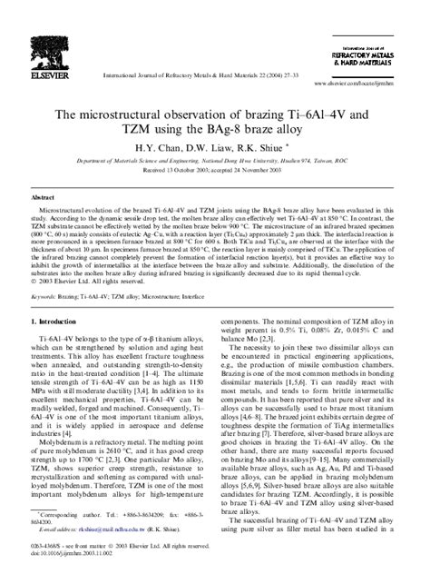 Pdf The Microstructural Observation Of Brazing Ti 6al 4v And Tzm Using The Bag 8 Braze Alloy