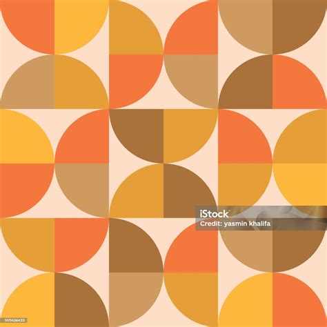 중반 세기 현대 반원은 주황색 호박색 갈색 및 베이지 색으로 매끄러운 패턴입니다 미드센추리 스타일에 대한 스톡 벡터 아트 및 기타 이미지 미드센추리 스타일 패턴 모양