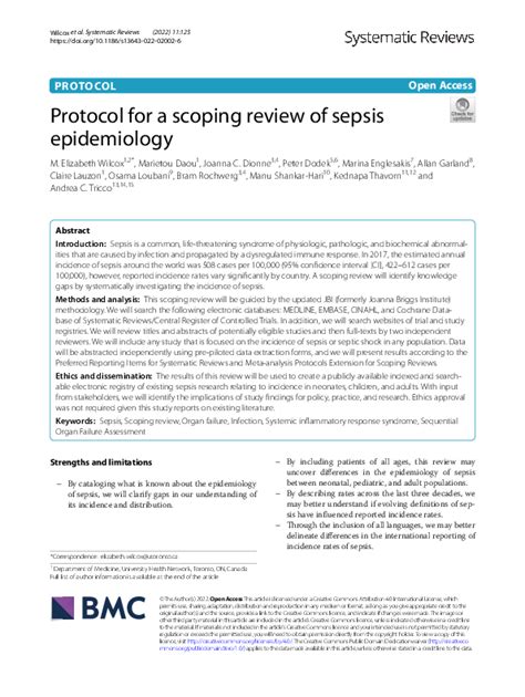 Pdf Protocol For A Scoping Review Of Sepsis Epidemiology Allan Garland