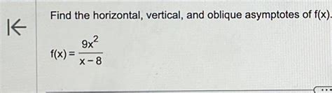 Solved Find The Horizontal Vertical And Oblique Asymptotes