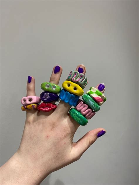 Chunky Polymer Clay Rings By Junojewellery On Insta Polymer Clay Ring Diy Clay Rings
