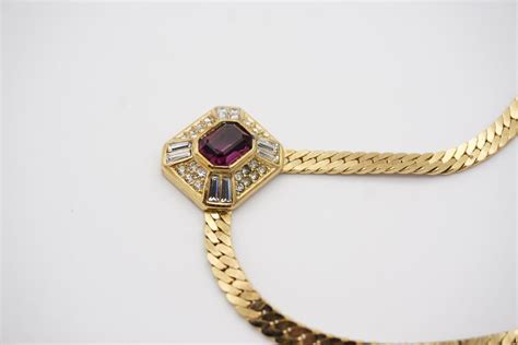 Christian Dior Vintage 1980s Rectangle Amethyst Purple Crystal Pendant Necklace For Sale At 1stdibs