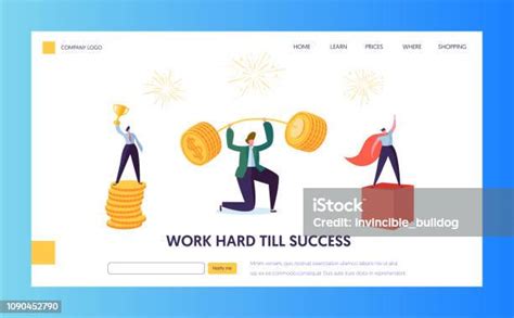 금융 비즈니스 성공 문자 방문 페이지입니다 동전과 바 벨을 사업가 리프트 웹사이트 또는 웹 페이지에 대 한 재정 목표 성과 개념 플랫 만화 벡터 일러스트 레이 션 개념에