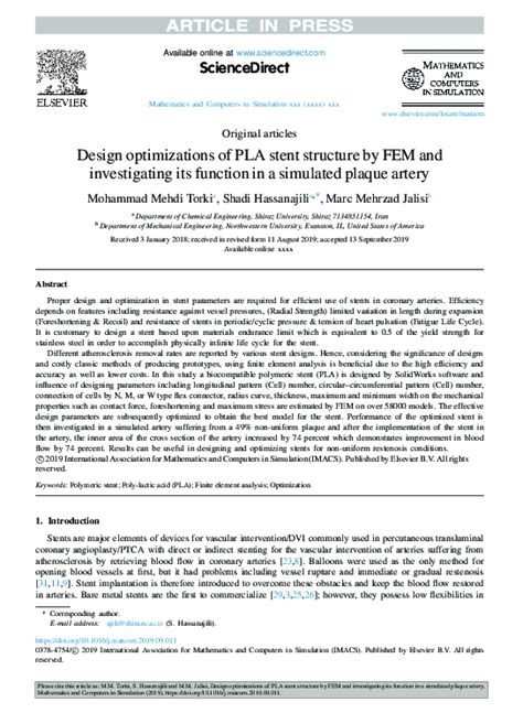 Pdf Design Optimizations Of Pla Stent Structure By Fem And Investigating Its Function In A
