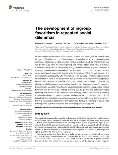 Pdf The Development Of Ingroup Favoritism In Repeated Social Dilemmas