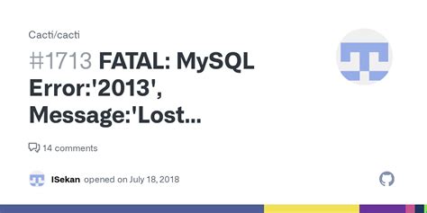 Fatal Mysql Error2013 Messagelost Connection To Mysql Server