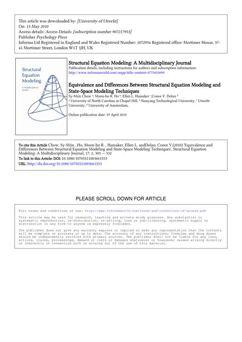 Pdf Equivalences And Differences Between Structural Equation And State Space Modeling Frameworks