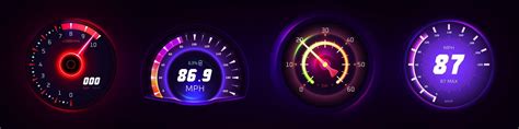 Car Glowing Speedometer Odometer And Tachometer Measure For Auto Digital Dashboard Realistic