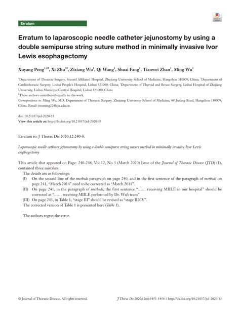 Pdf Erratum To Laparoscopic Needle Catheter Jejunostomy By Using A Double Semipurse String
