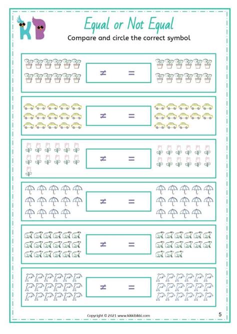 Free Math Printable Worksheets Equal Not Equal Group