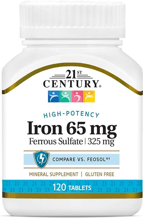 21st Century Iron 65 Mg Ferrous Sulfate 325 Mg Tablets 120 Count