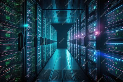 premium photo multiple rows of fully functional server racks are located in a data centers