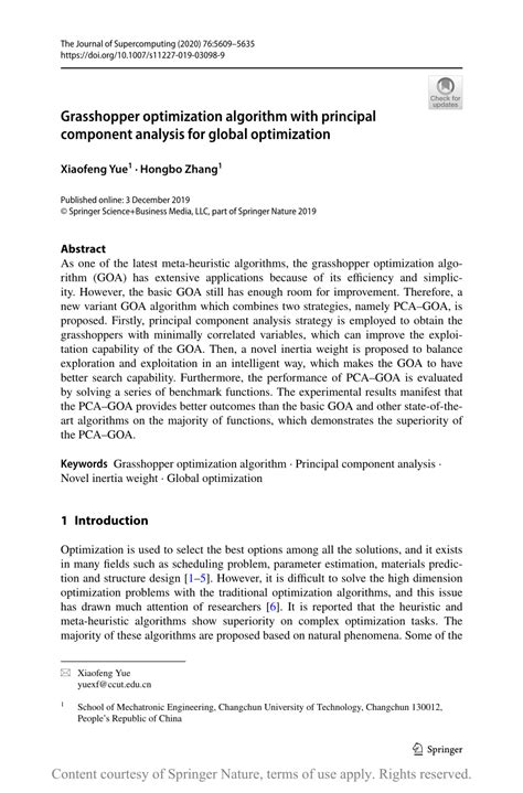 Grasshopper Optimization Algorithm With Principal Component Analysis