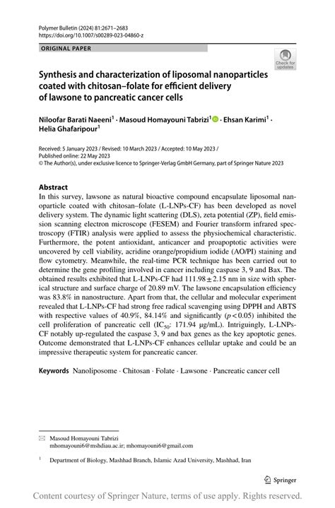 Synthesis And Characterization Of Liposomal Nanoparticles Coated With