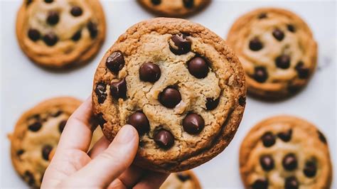 Closeup Shot Of A Chocolate Chip Cookie With Cookies In A Blurred White Background Premium Ai