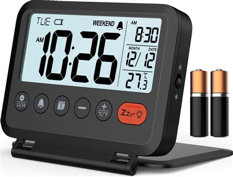Meesmeek Digital Travel Alarm Clock Black 3 54 Inch Lcd Display 9 Minute Snooze