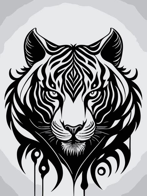 터 호랑이 머리 실루 ⁇ 신화 로고 단색 디자인 스타일 예술 작품 일러스트레이션 프리미엄 벡터
