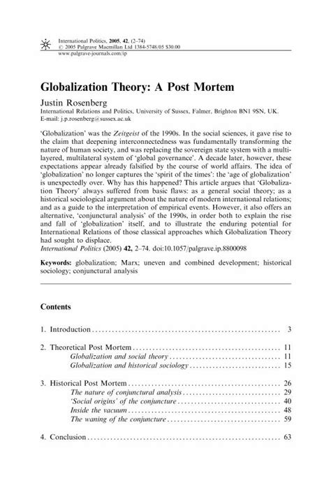 Pdf Globalization Theory A Post Mortem Historical Sociology · Globalization Theory A Post