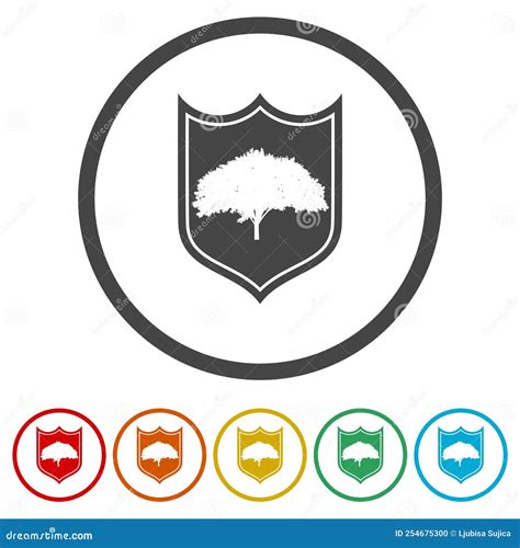 Tree Shield Icon Set Icons In Color Circle Buttons Stock Vector Illustration Of Business