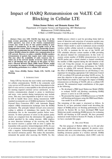 Pdf Impact Of Harq Retransmission On Volte Call Blocking In Cellular Lte