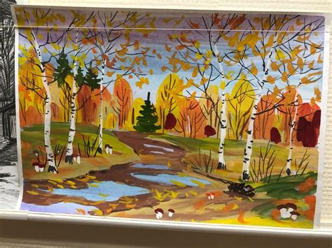 Детские рисунки золотая осень красками 68 фото