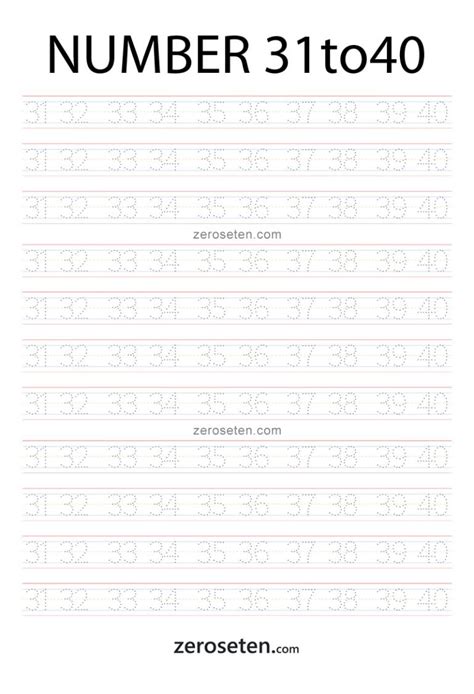Numbers Tracing Worksheets Thirty One To Forty Zero Se Ten Blog