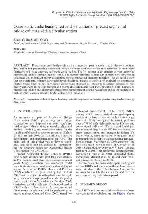 Pdf Quasi Static Cyclic Loading Test And Simulation Of Precast Segmental Bridge Columns With A