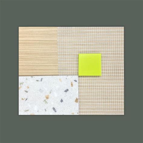 밝은 테라조 디자인의 바닥마감 가벼운 우드 패턴의 전체 분위기속에서 연두색 스톤과 하늘거리는 메쉬 패브릭만으로 무거운 겨울의 무드 보드 비닐타일 인테리어