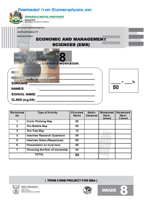 Ems Grade 8 Workbook 2024 Learner Learners Workbook Worksheet No Type Of Activity Allocated