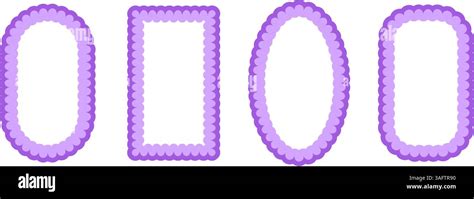Purple Frill Pattern Frame Set Cute Scalloped Ellipse And Rectangle Border Collection Wavy