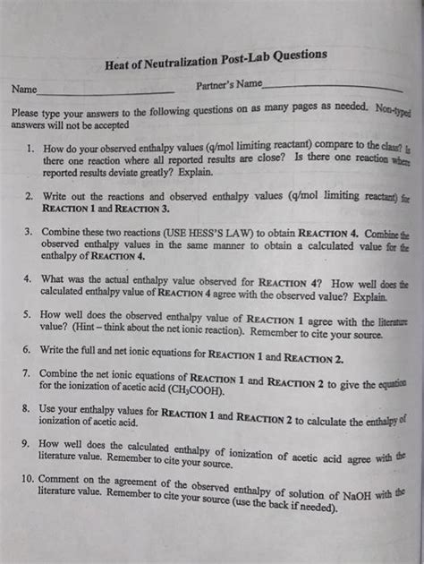 Solved Reaction 4 The Enthalpy Of Neutralization Of Naoh S